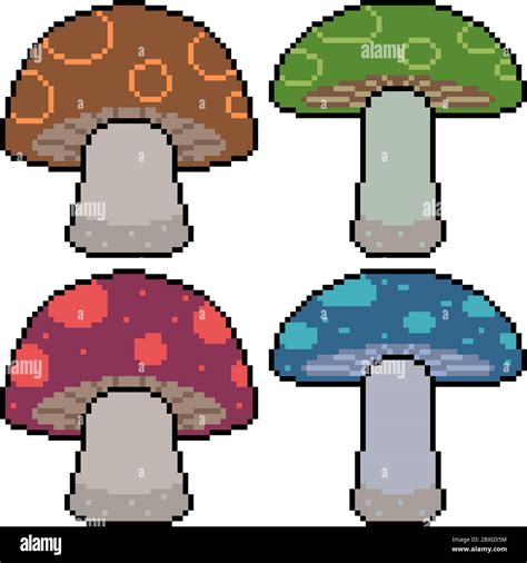 Vector Pixel Art Set Mushroom Isolated Stock Vector Image Art Alamy