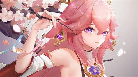 Yae Miko Genshin Impact Game 4K 4861c Wallpaper PC Desktop