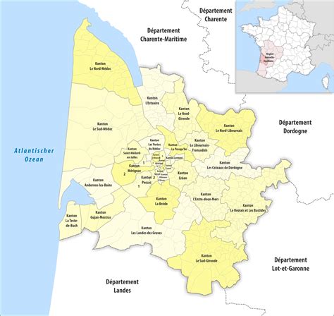 Carte des cantons du département de la Gironde