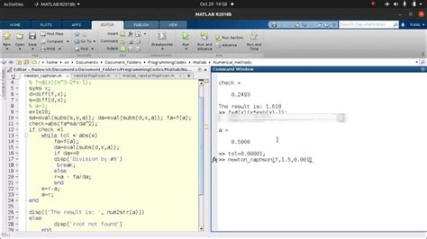 matlab code of newton raphson for finding root [3 3] youtube