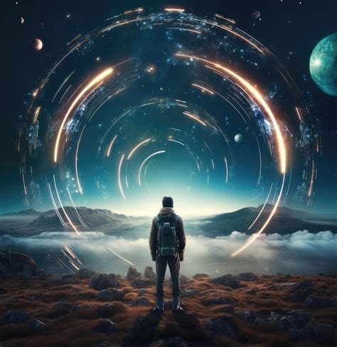 Premium AI Image A Man Stands In Front Of A Large Portal