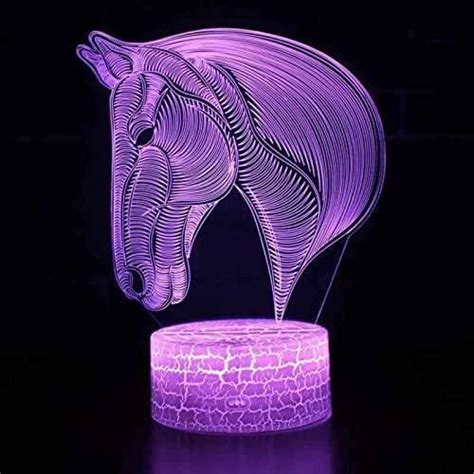 3D Lampe Illusion Optique Tête De Cheval Animal Led Veilleuse Enfants