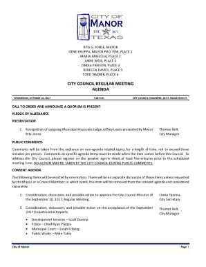 Fillable Online CITY COUNCIL CALLED SPECIAL SESSION AGENDA Fax Email