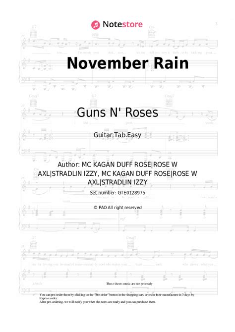 November Rain Tabs Easy Guitar Guns N Roses In Note Store Guitar