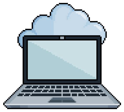 Pixel Art Laptop And Cloud Store Data In The Cloud Vector Icon For