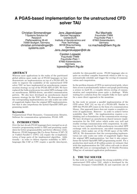 pdf a pgas based implementation for the unstructured cfd solver tau