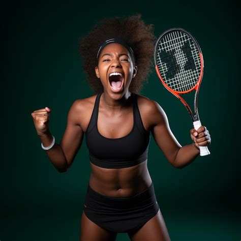 Premium AI Image Photo Of Excited Black Girl Holding A Tennis Racquet
