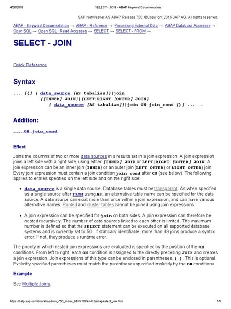 select join abap keyword documentation pdf data management databases