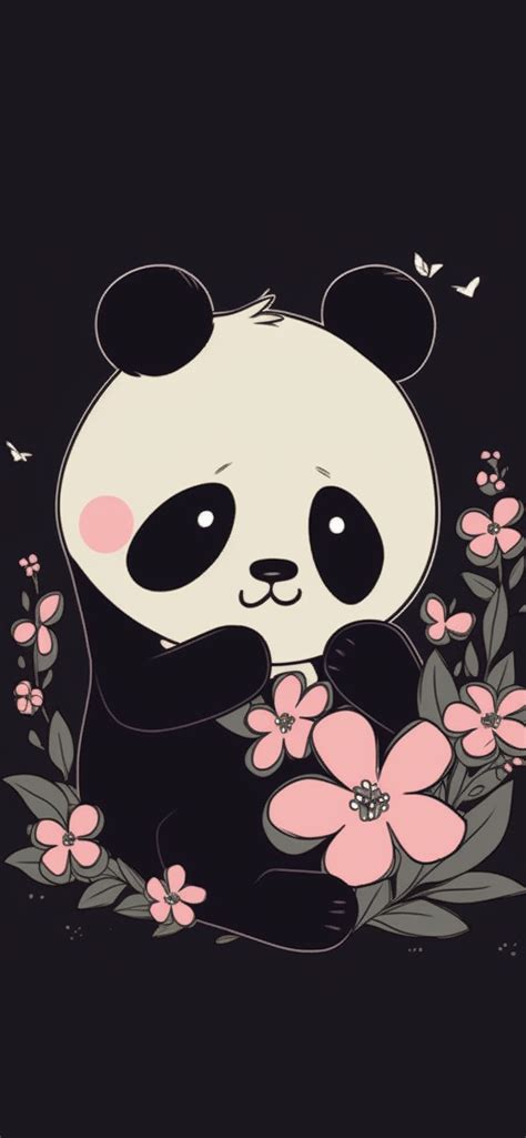 Cute Panda Flowers Black Wallpapers Cute Panda Wallpapers