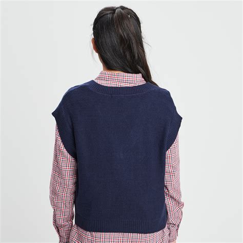 Pull Court Sans Manches Bleu Marine Femme La Halle