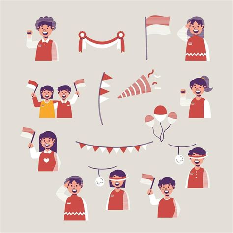 Indonesia Independence Day Vector Illustration Set 24762695 Vector Art