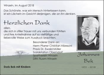 Traueranzeigen von Johannes Beck Schwarzwälder Bote Trauer