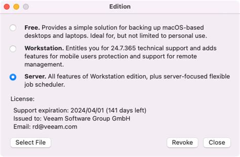 Selecting Product Edition Veeam Agent For Mac User Guide