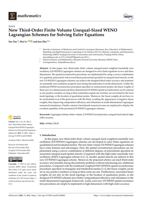 pdf new third order finite volume unequal sized weno lagrangian schemes for solving euler