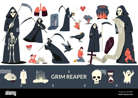 Grim Reaper Flat Set Including Skeleton Skull Black Raven Grave Ghost