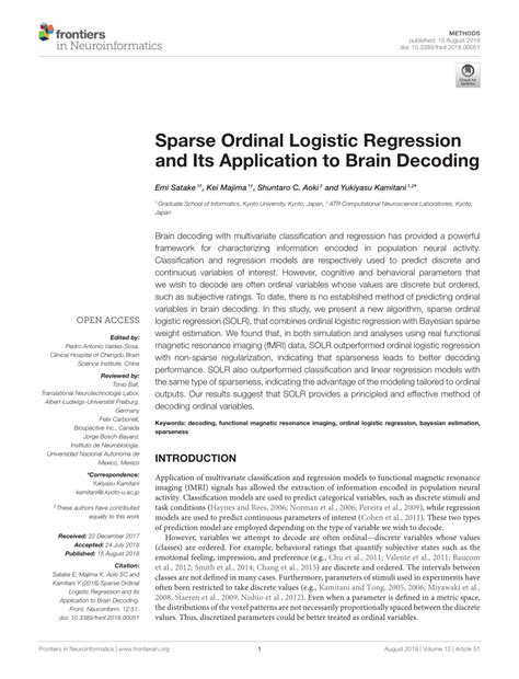 pdf sparse ordinal logistic regression and its application to brain decoding