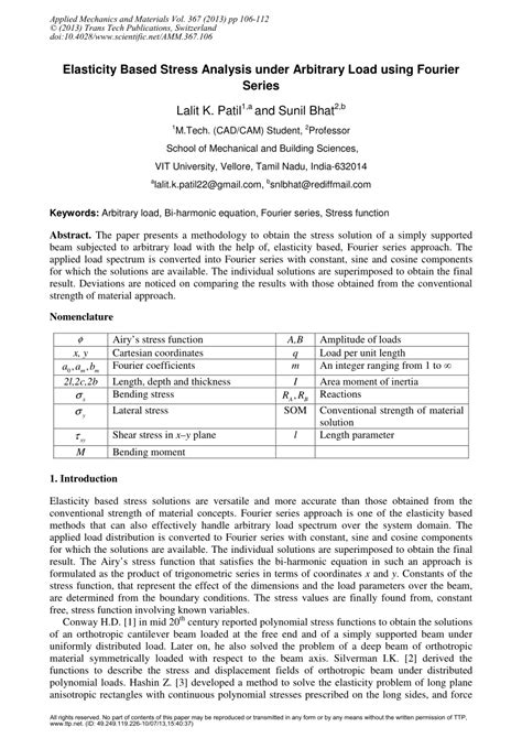 pdf elasticity based stress analysis under arbitrary load using fourier series