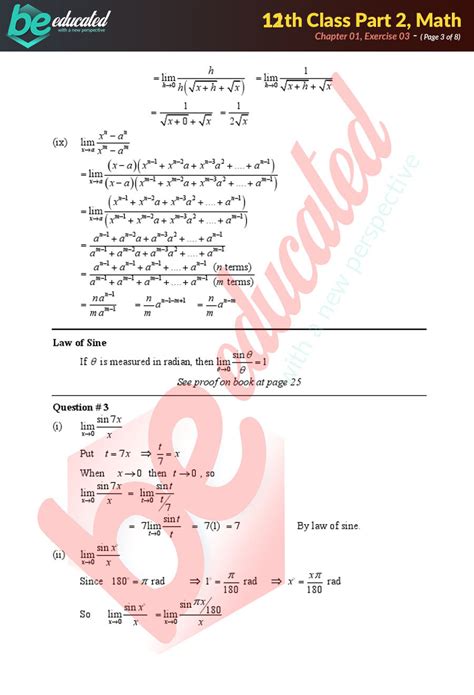 exercise 1 3 mathematics fsc part 2 notes inter part 2 notes