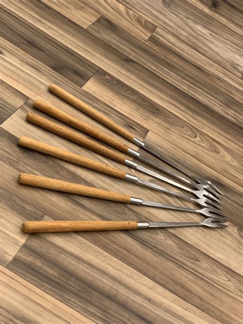 Vintage Fondue Forks Teakwood Danish Modern Set Of 6 Fondue Forks