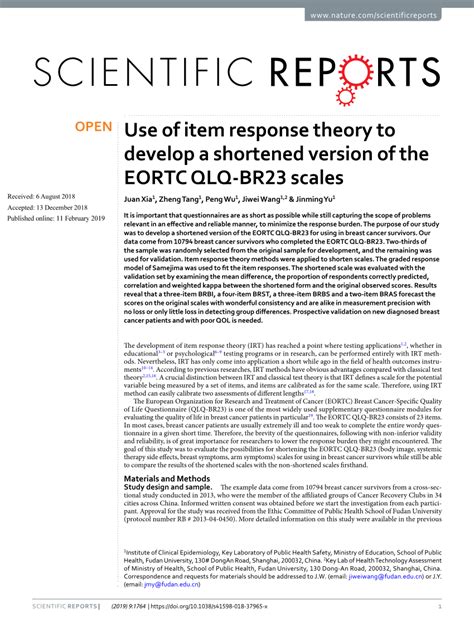 pdf use of item response theory to develop a shortened version of the eortc qlq br23 scales
