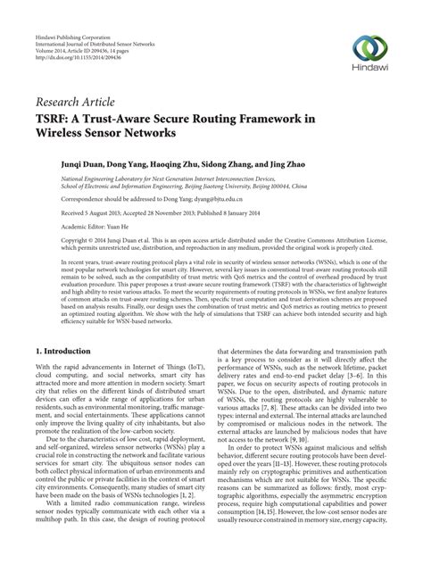 pdf tsrf a trust aware secure routing framework in wireless sensor networks