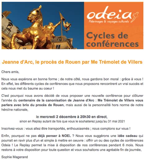 Conférence Odeia en direct Jeanne le procès de Rouen par Jacques