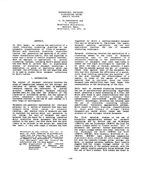 pdf hierarchic document classification using ward s clustering method