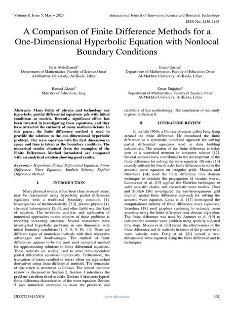 a comparison of finite difference methods for a one dimensional hyperbolic equation with