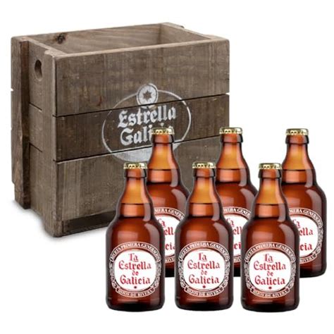 La Estrella de Galicia 6 botellas y Caja de madera rústica