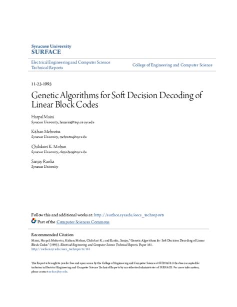 pdf genetic algorithms for soft decision decoding of linear block codes chilukuri mohan