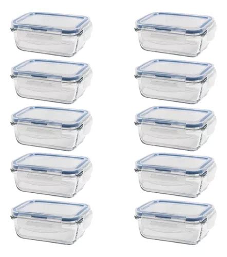 Kit 10 Potes P Marmita Retangulares Herméticos Vidro 330ml Frete grátis
