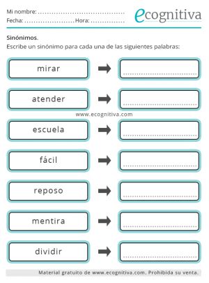 Ejercicios con sinónimos Estimulación cognitiva