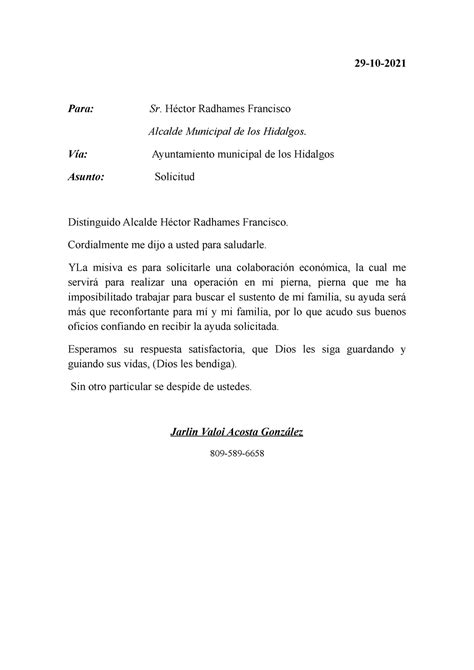 Como Hacer Una Carta De Ayuda Economica Image To U