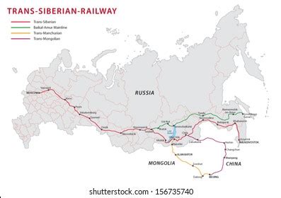Transsiberianrailway Map Stock Vector Royalty Free 156735740