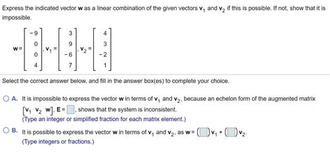 solved express the indicated vector w as a linear