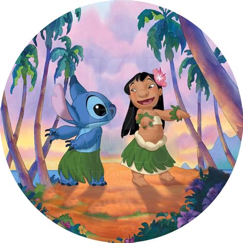 Painel De Festa Redondo Sublimado Em Tecido Tema Lilo Stitch Shopee