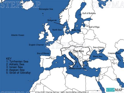 StepMap European Bodies of Water and Moutains Landkarte für Europe