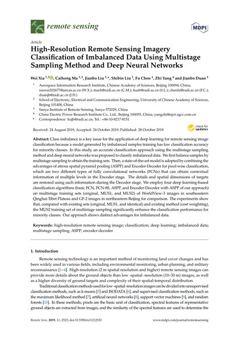 pdf high resolution remote sensing imagery classification of imbalanced data using multistage