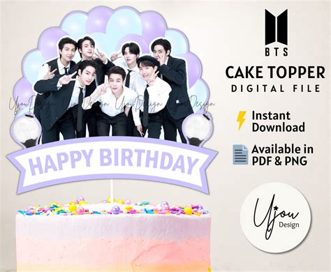 BTS Cake Topper Printable Bts Centerpiece BTS Party Decor Etsy