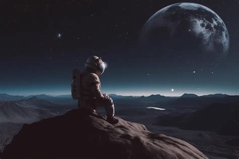 Astronauta Sentado En El Planeta Al Atardecer Generar Ai Foto Premium