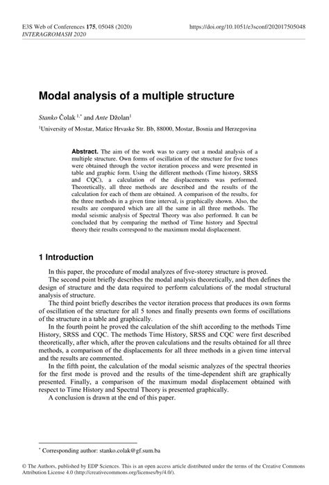 pdf modal analysis of a multiple structure