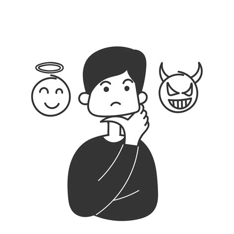 Hand Drawn Doodle Person Confused To Choose Between Good Angels And Bad