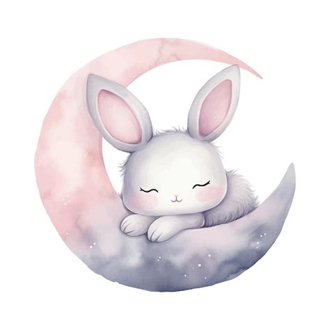 Premium Vector Watercolor Bunny On The Moon Wall Sticker With Hand