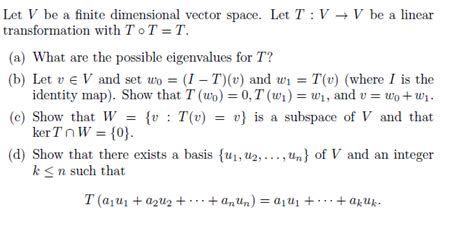 solved let v be a finite dimensional vector space let t v→v