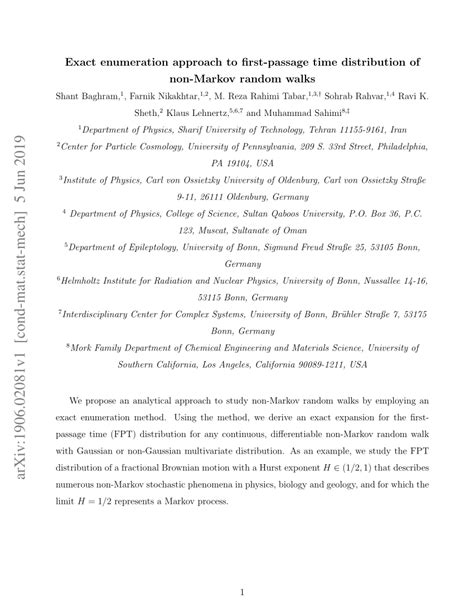 pdf exact enumeration approach to first passage time distribution of non markov random walks