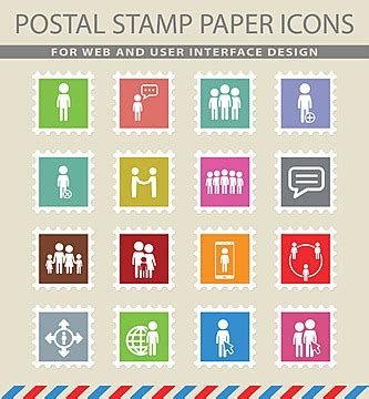 Community Simply Icons Four Sides Mouse Pointer Postage Stamp Vector
