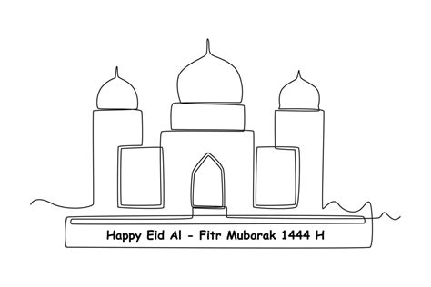 Continuous One Line Drawing Greeting Card For Eid Mubarak Festival With