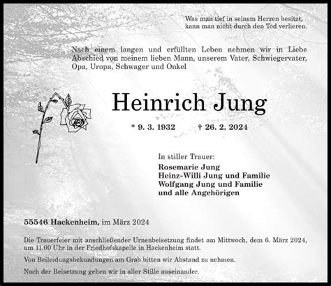 Traueranzeigen Von Heinrich Jung Rz Trauer De