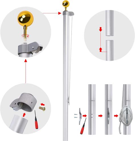 Buy Wevalor 20FT Sectional Flag Pole Kit Extra Thick Heavy Duty