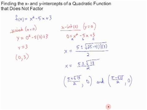 Finding X And Y Intercepts Of A Quadratic Function YouTube